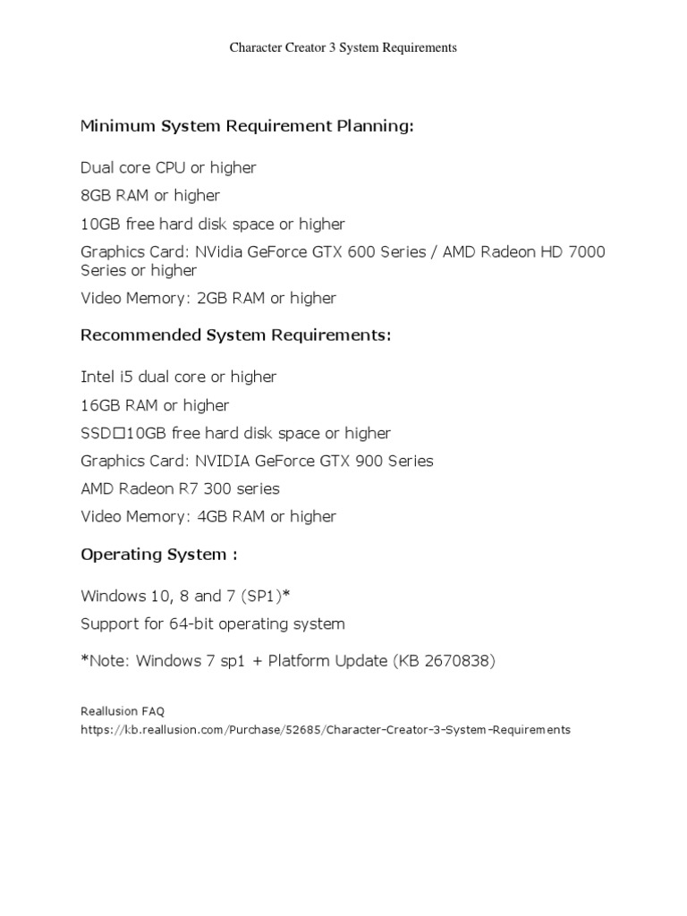 Character Creator 3 System Specs | PDF | Games & Activities | Computers