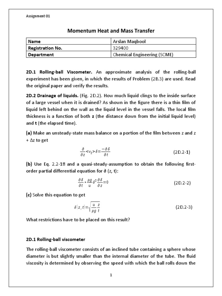 MHMT - Assignment 329400 | PDF | Reynolds Number | Fluid Dynamics