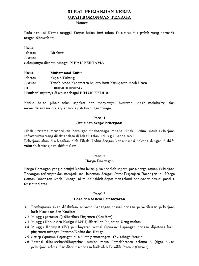 Surat Perjanjian Kerja | PDF