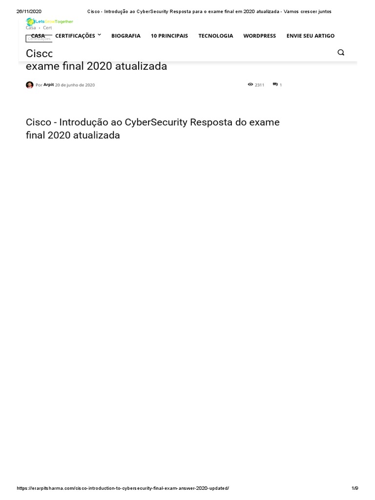 Cisco - Introdução Ao CyberSecurity Resposta para o Exame Final em 2020 ...
