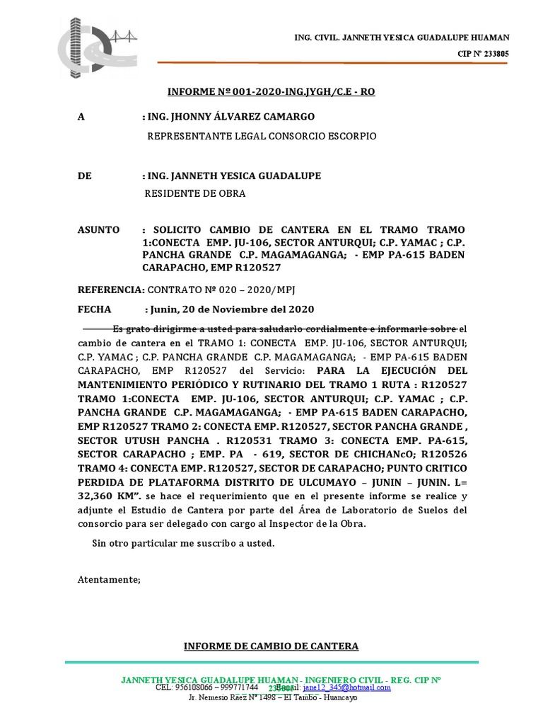 Informe 003 CAMBIO DE CANTERA | PDF | Naturaleza