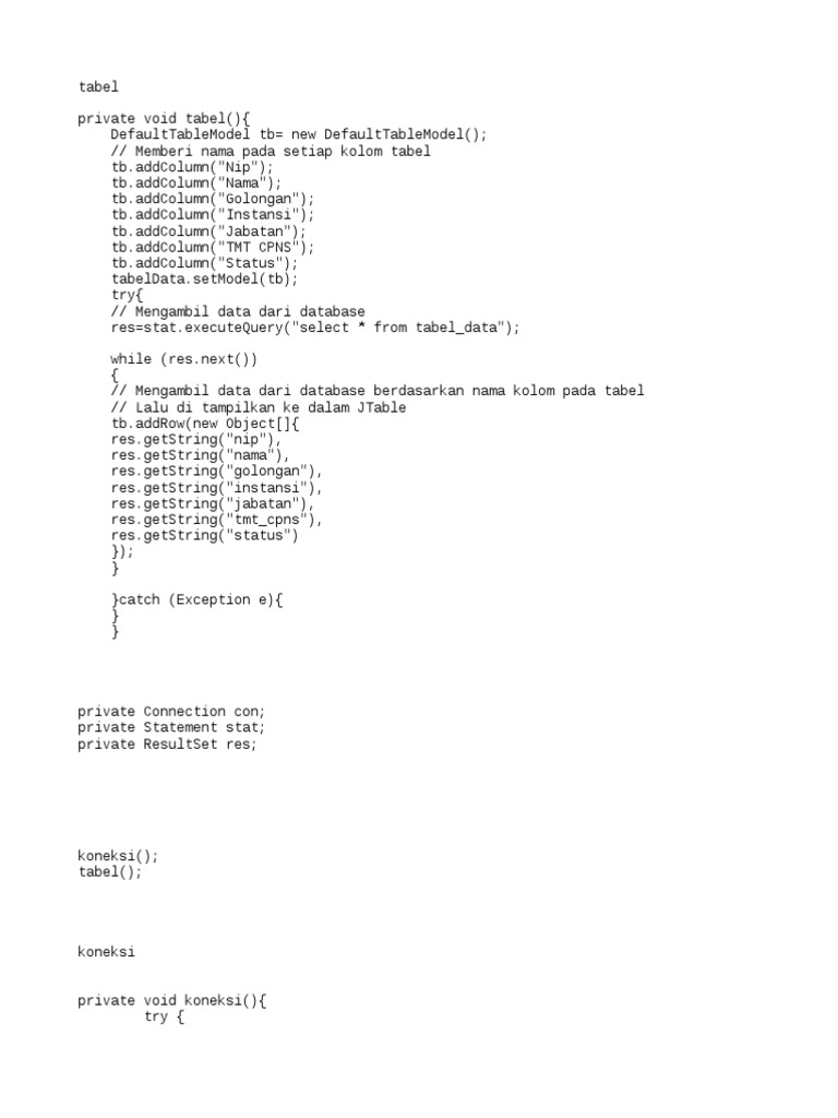 Source Code Tabel Java | PDF