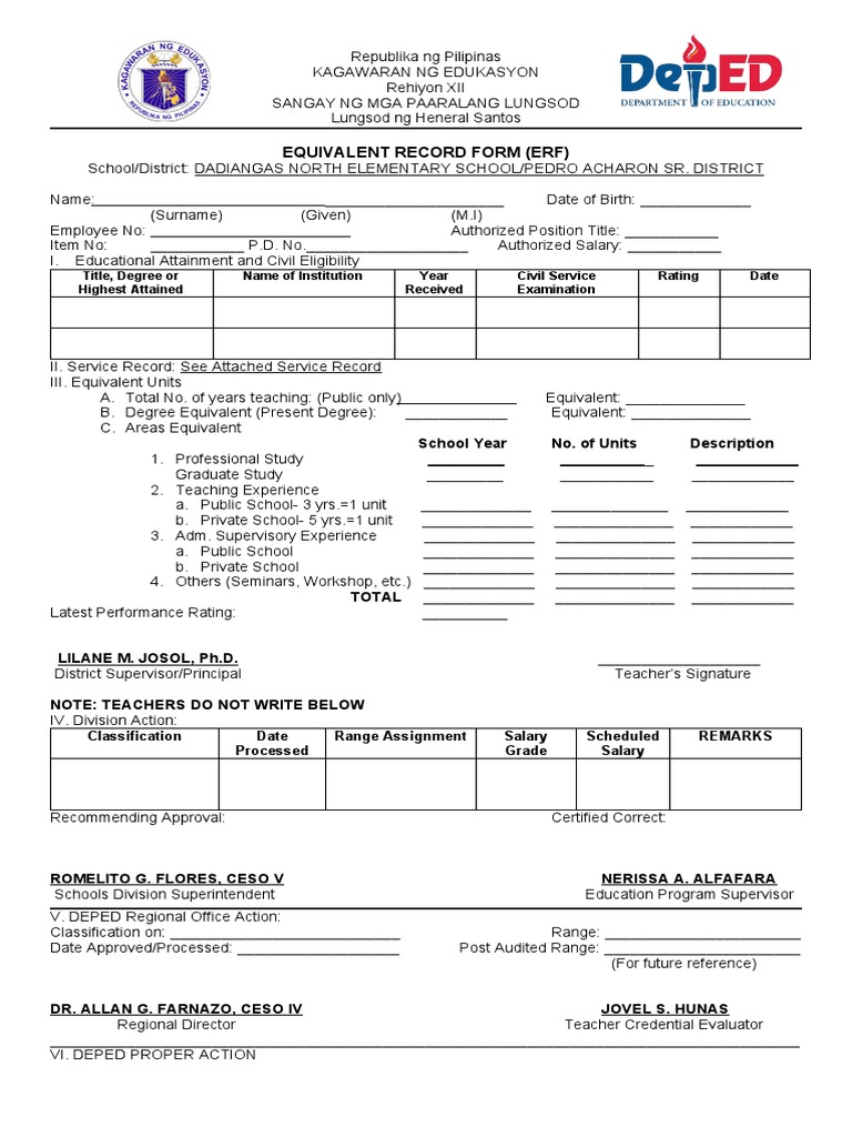 Equivalent Record Form (Erf) | PDF | Teachers | Behavior Modification