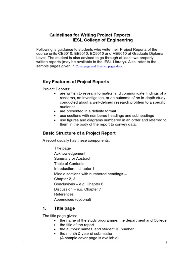 Guidelines For Writing Project Reports IESL College of Engineering ...