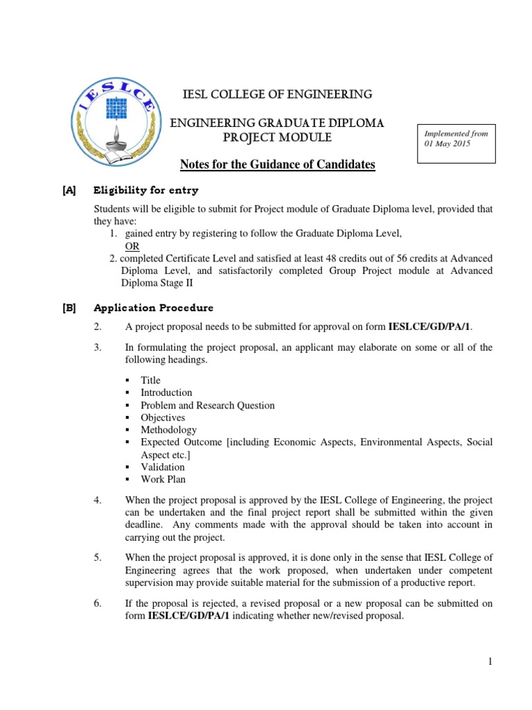 Graduate Diploma Project Module Guide | PDF | Diploma | Engineering
