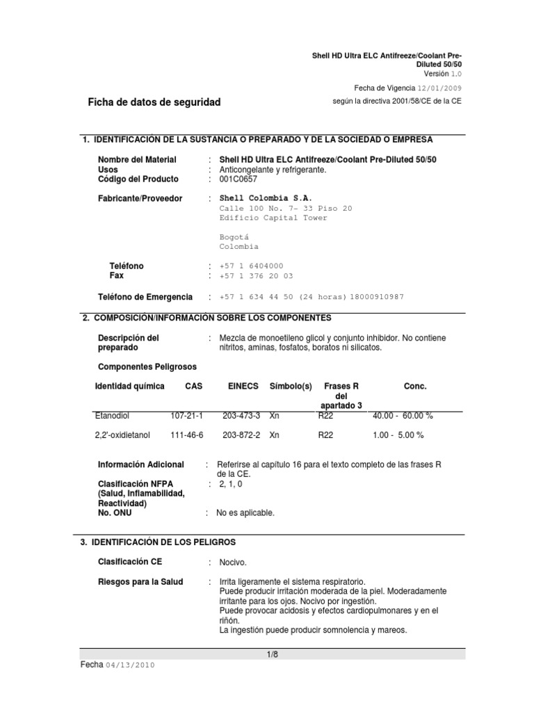 HD Ultra ELC Antifreeze Coolant Pre Diluted 50 50 SHELL HDS PDF | PDF | Guante | Agua