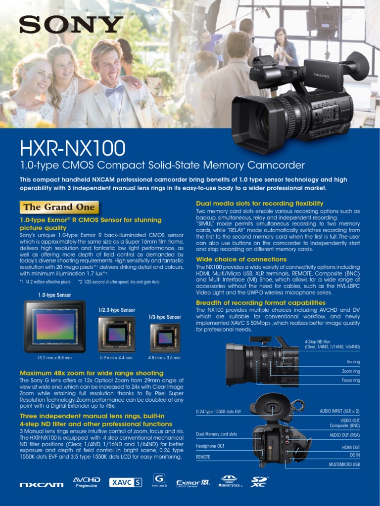 HXR-NX100: 1.0-Type CMOS Compact Solid-State Memory Camcorder | PDF ...