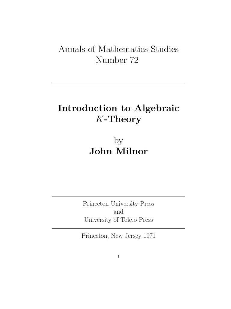 (John Milnor) Introduction To Algebraic K-Theory | PDF | Teaching ...