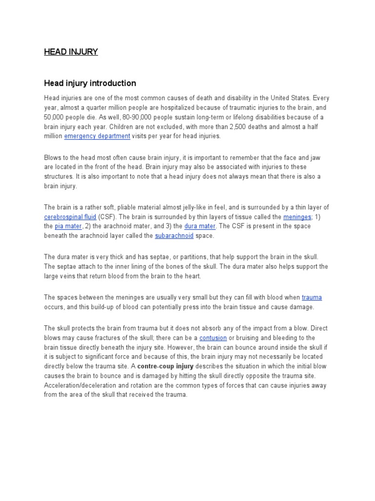 Head Injury: Emergency Department | PDF | Traumatic Brain Injury ...