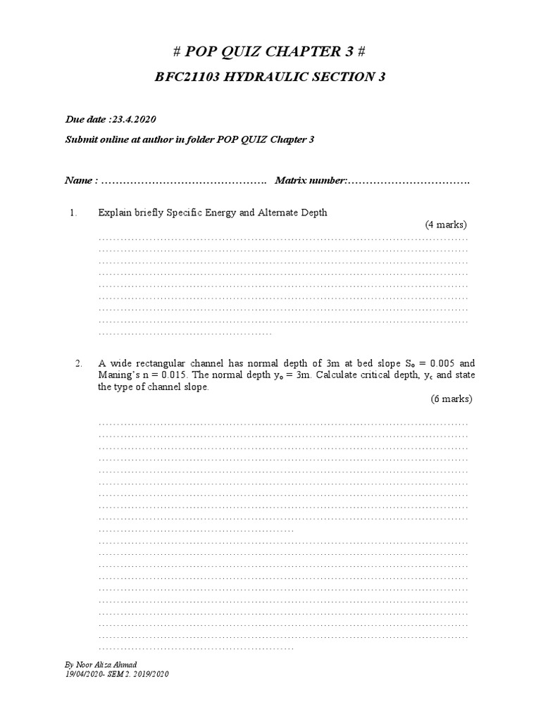 # Pop Quiz Chapter 3 #: Bfc21103 Hydraulic Section 3 | PDF | History