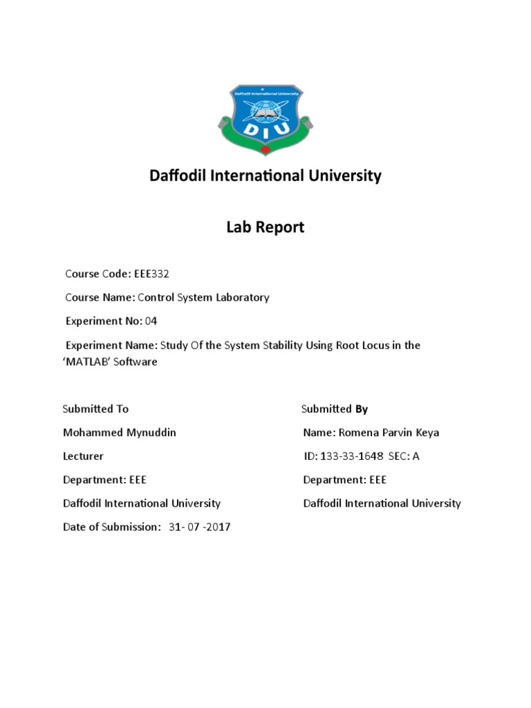Daffodil International University Lab Report | PDF