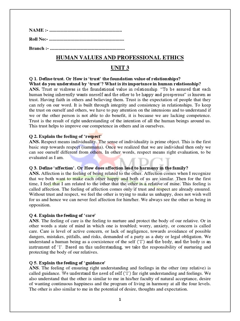 Human Values Unit 3 Pdf Feeling Love