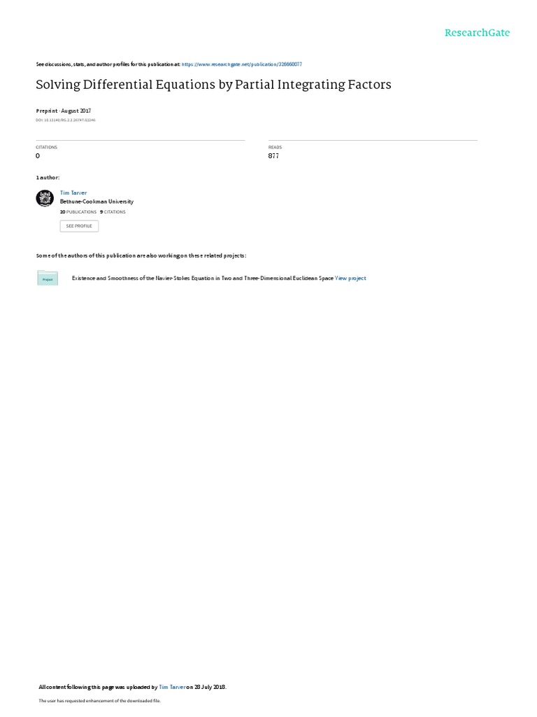 Solving Differential Equations by Partial Integrating Factors | PDF ...