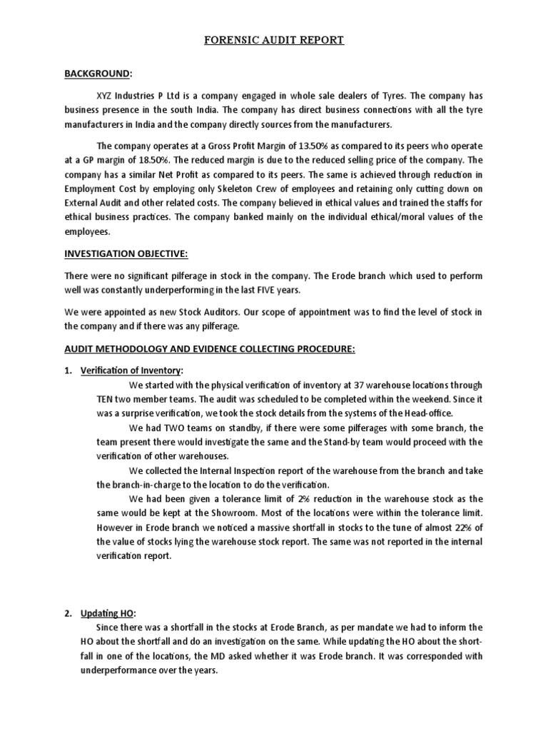 Forensic Audit Report: 1. Verification of Inventory | PDF | Auditor's ...