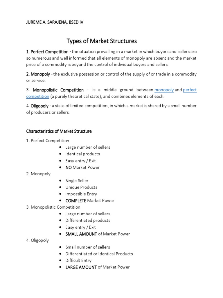 The Four Types of Market Structures | PDF