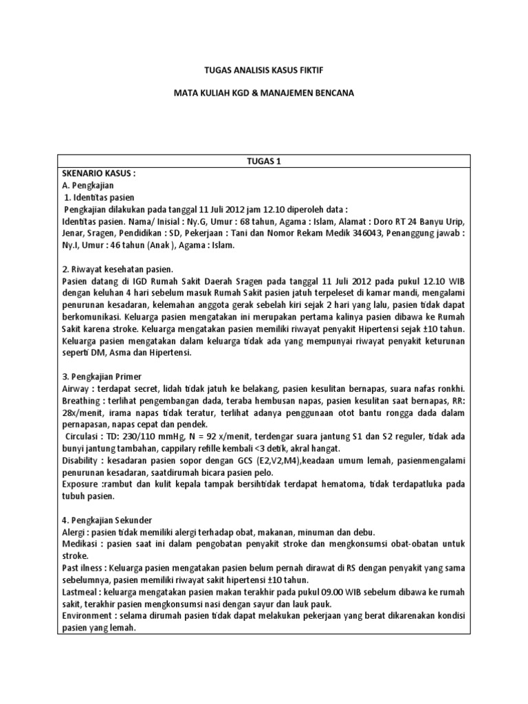 Tugas Analisis Kasus Fiktif KGD-2021 | PDF