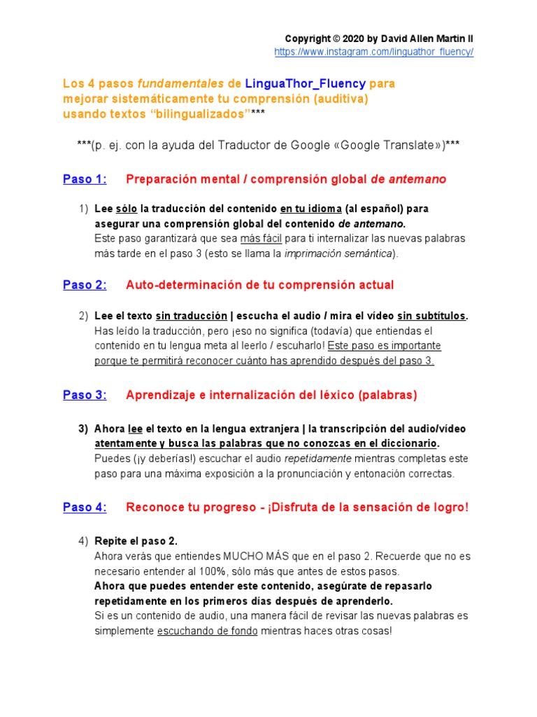 Los 4 Pasos Fundamentales de LinguaThor - Fluency para Mejorar Tu Comprensión - Auditiva | PDF