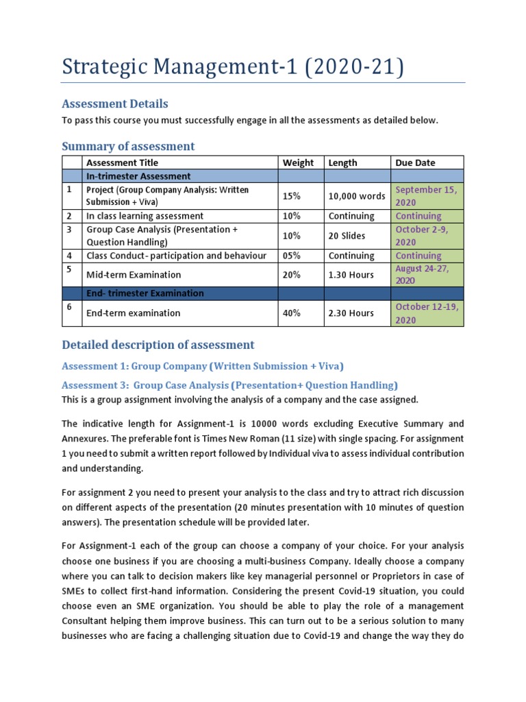 Strategic Management-1 Assessment - 2020 - 21 | PDF | Cognition | Science
