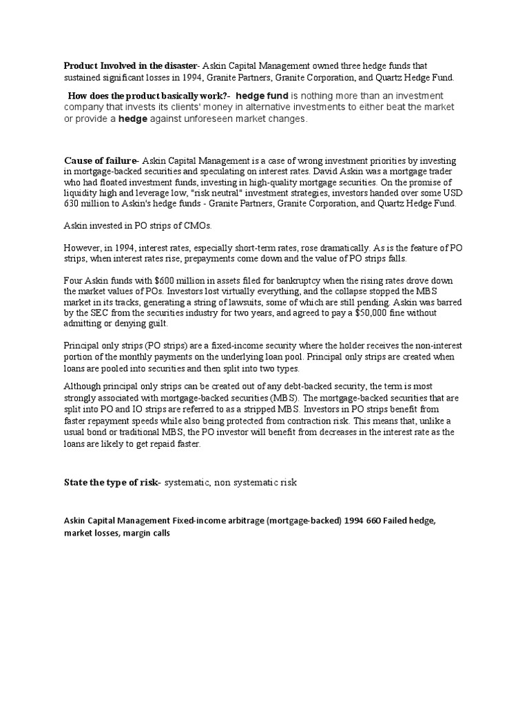 Askin Capital | PDF | Mortgage Backed Security | Hedge Fund