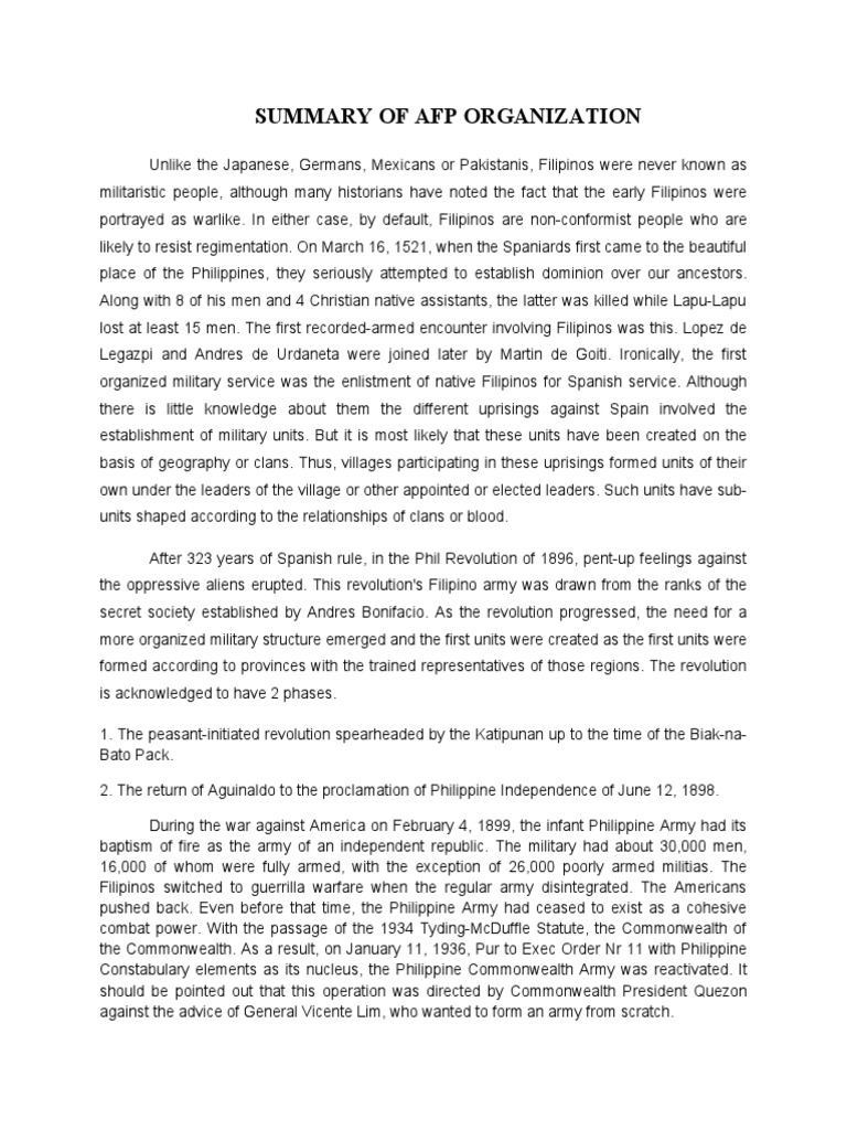 Summary of Afp Org | PDF | Philippines | Army