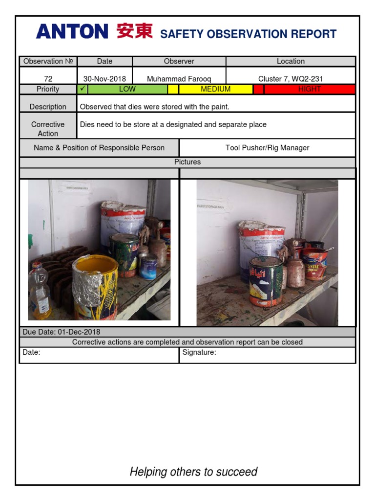 Rig - 1 - Safety Observation Report#75 | PDF