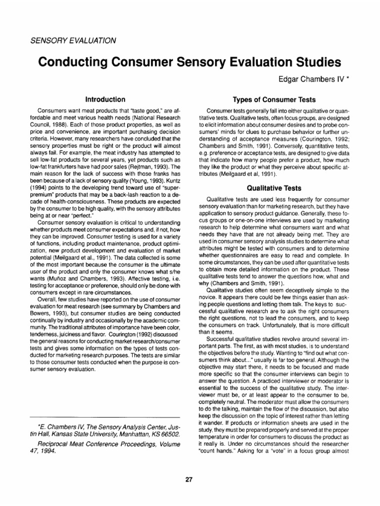 Conducting Consumer Sensory Evaluation Studies | PDF | Qualitative ...