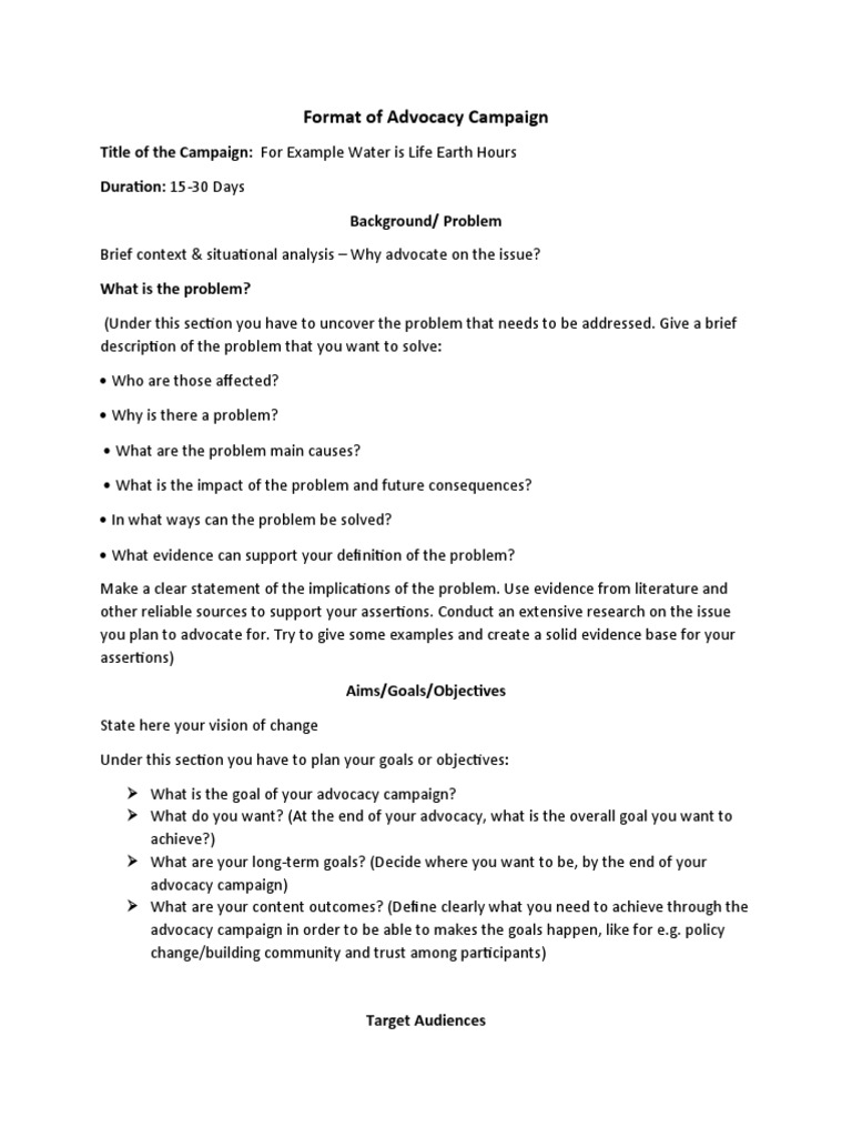 Advocacy Campaign Format Guide | PDF | Advocacy | Goal