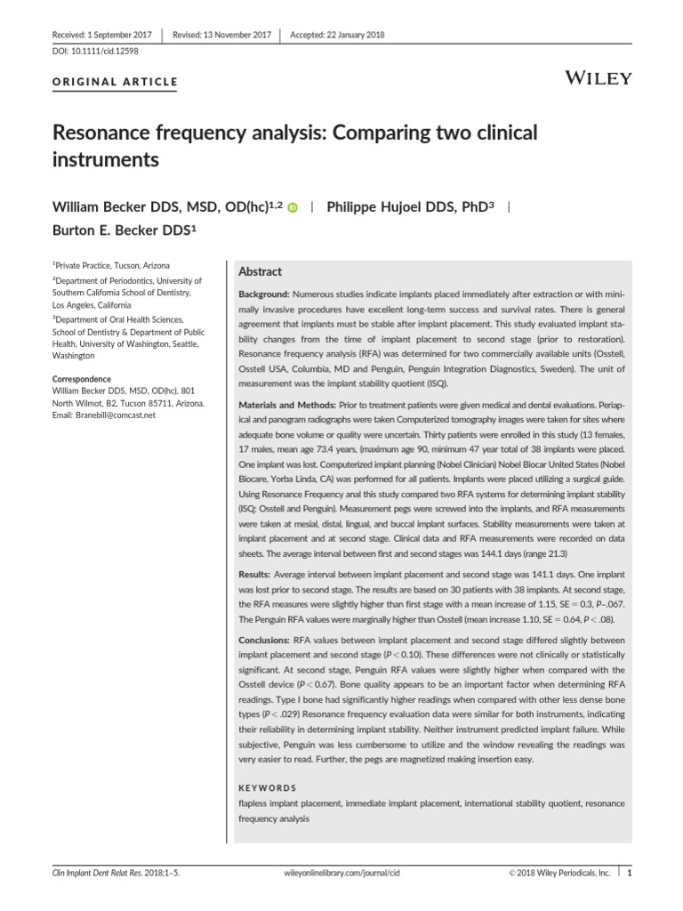 Resonance Frequency Analysis Comparing Two Clinical Instruments | PDF ...