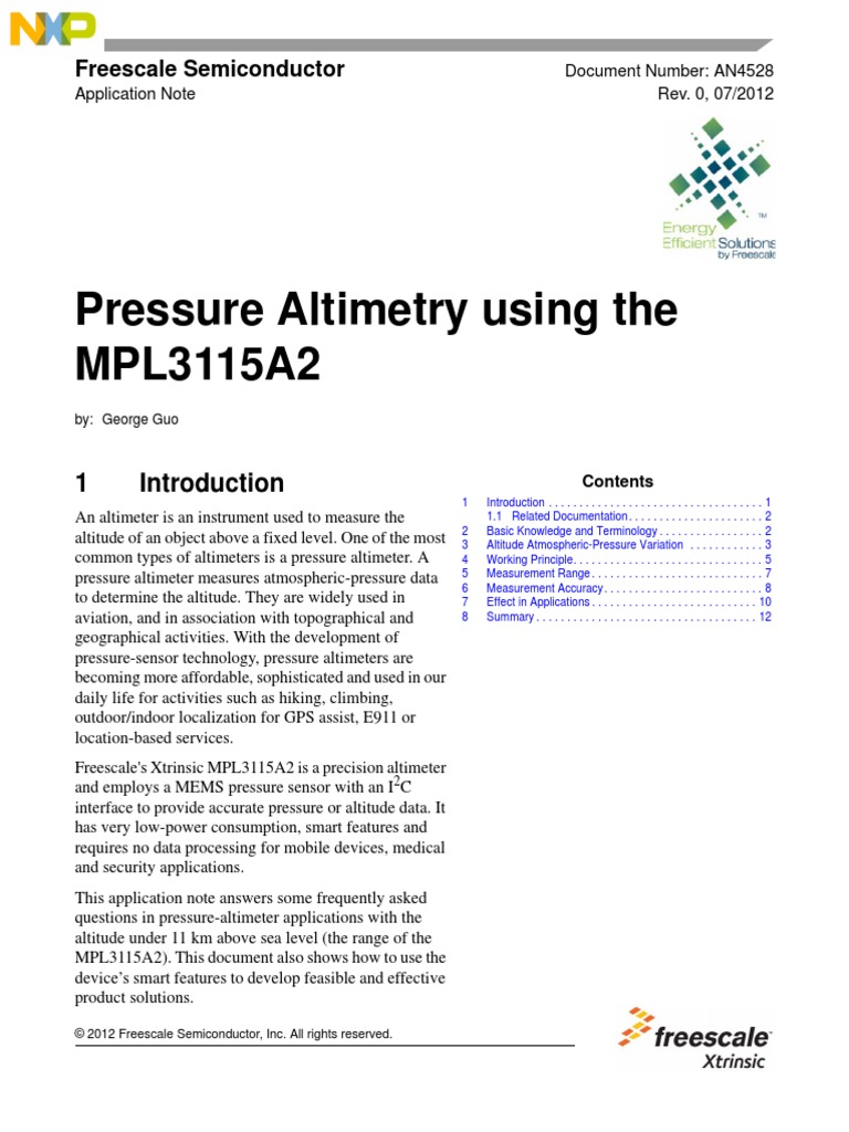 Pressure Altimetry Using The MPL3115A2: Freescale Semiconductor | PDF ...