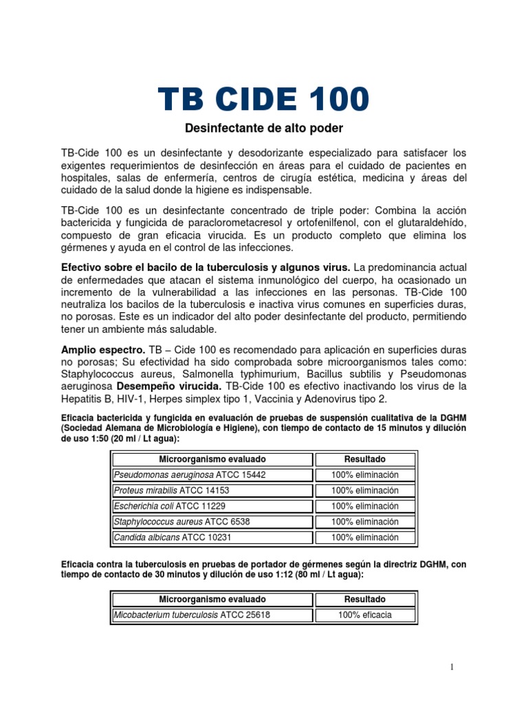 Desinfectante TB Cide 100: Eficacia y Uso | PDF | Virus | Tuberculosis