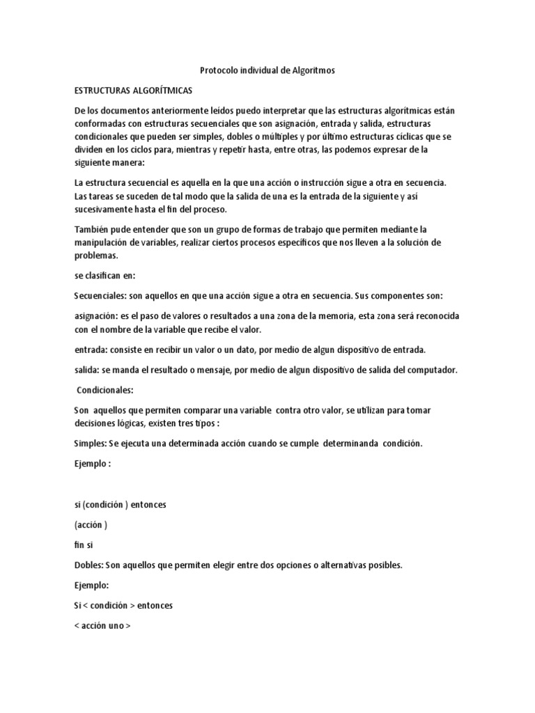 Protocolo Individual de Algoritmos | PDF | Algoritmos | Ingeniería de software