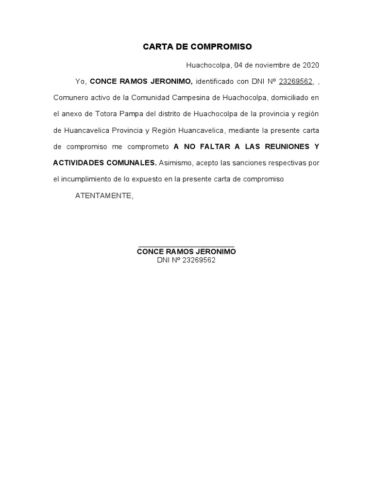 Carta de Compromiso Asistencia | PDF