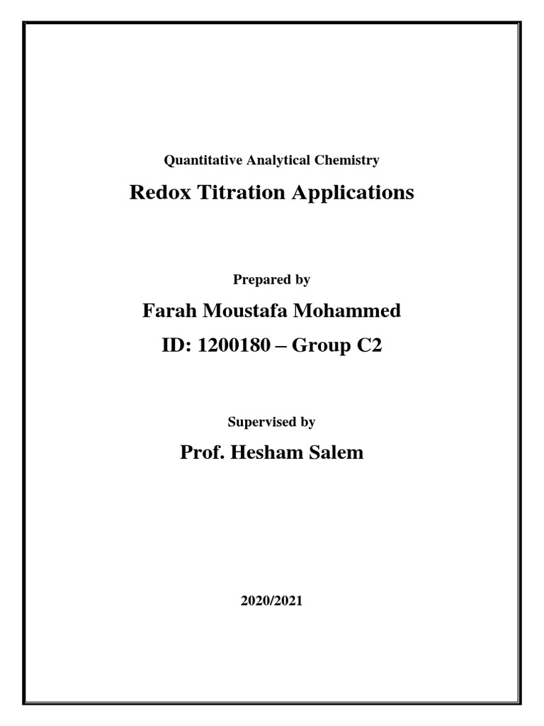 Redox Titration Applications in Pharmacy | PDF | Titration | Chemistry