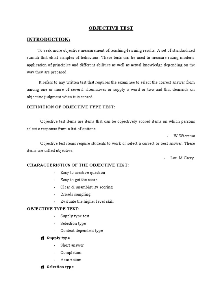 Objective Type Test | PDF | Multiple Choice | Question