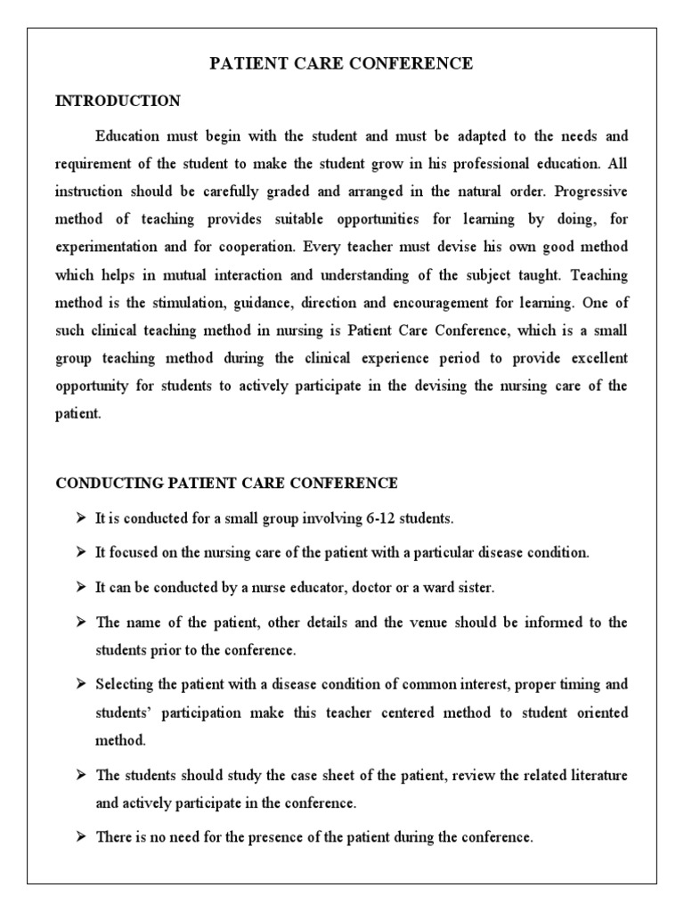 Patient Care Conference | Download Free PDF | Nursing | Teaching Method