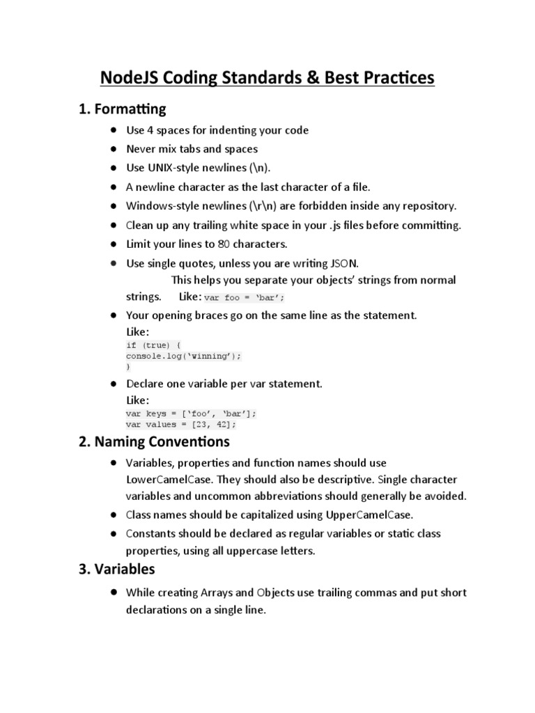Nodejs Coding Standards And Best Practices Pdf Subroutine Variable Computer Science