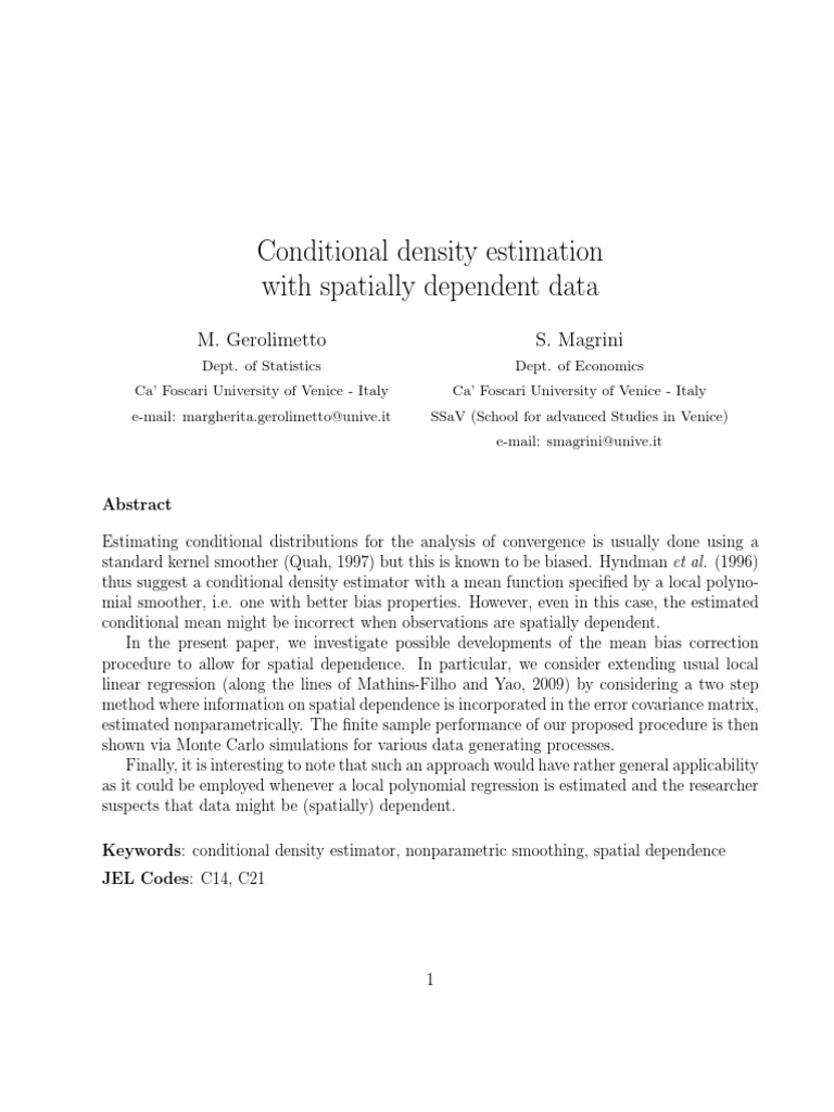 Conditional Density Estimation With Spatially Dependent Data | PDF | Regression Analysis ...