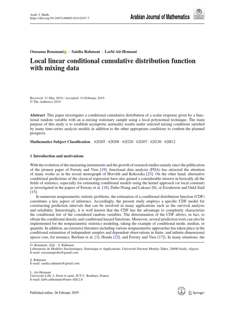 Local Linear Conditional Cumulative Distribution Function With Mixing Data | PDF | Normal ...