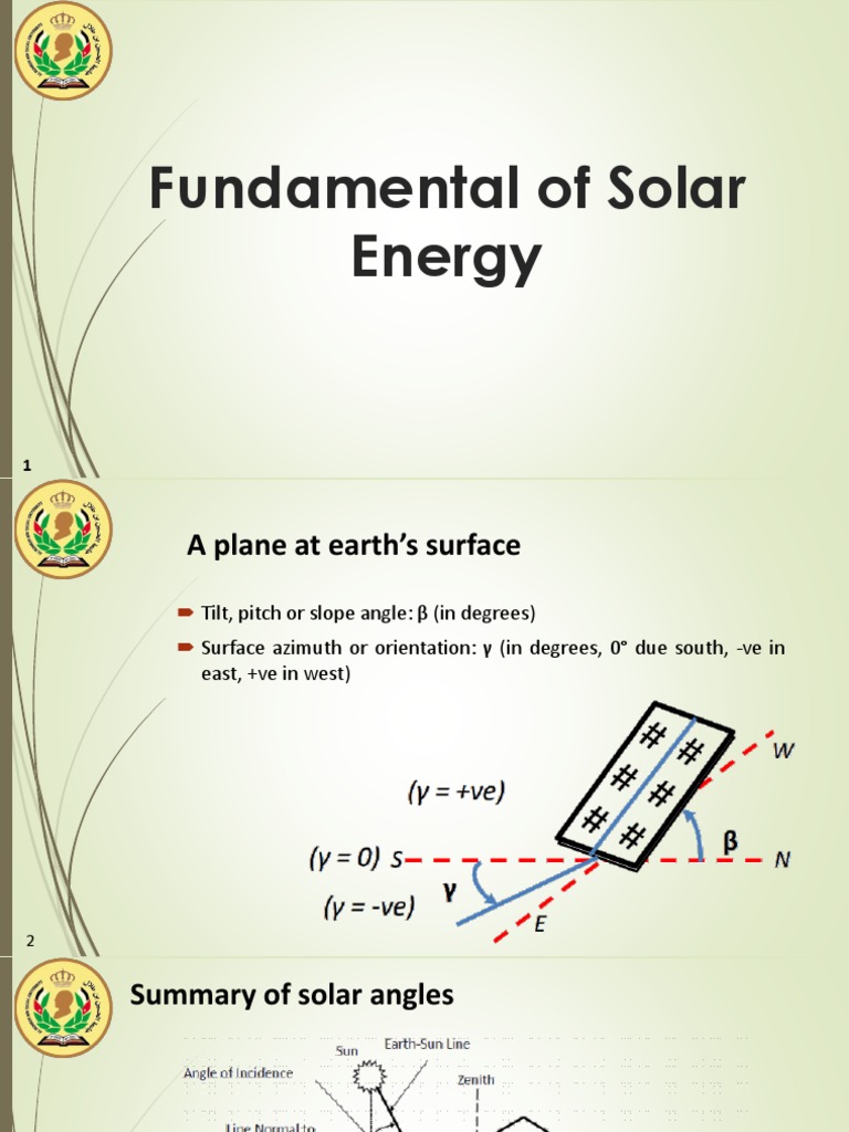 Fundamental of Solar Energy | PDF | Angle | Azimuth
