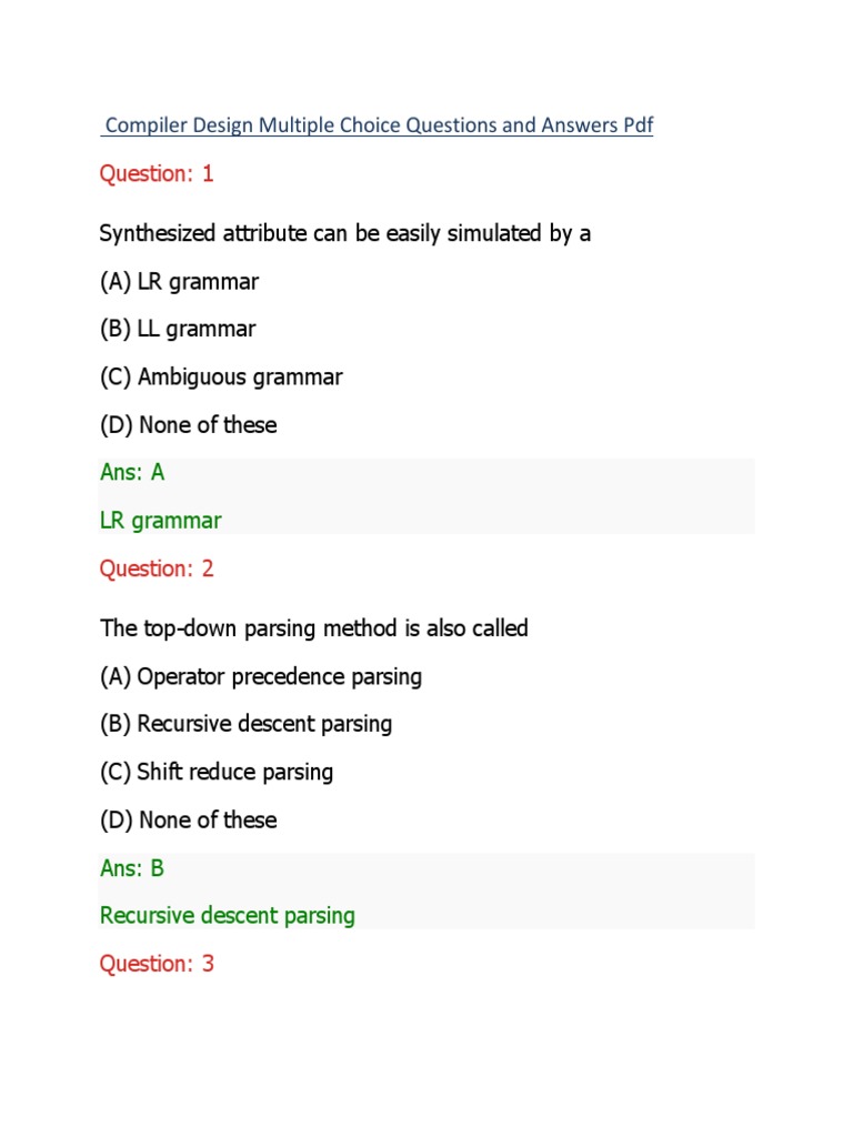 Compiler Design Multiple Choice Questions Answers PDF | PDF