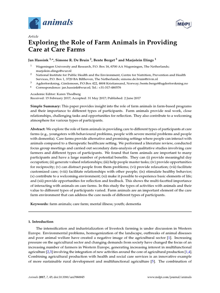 Animals: Exploring The Role of Farm Animals in Providing Care at Care ...