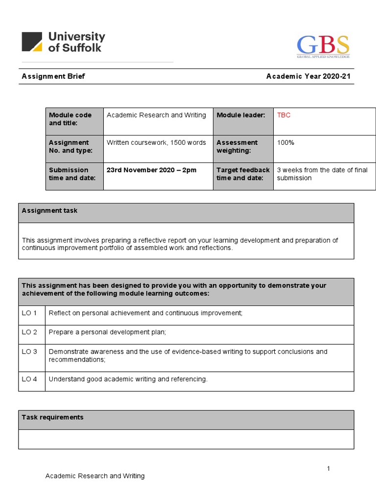 Assignment Brief Academic Year 2020-21 | PDF | Evaluation | Awareness