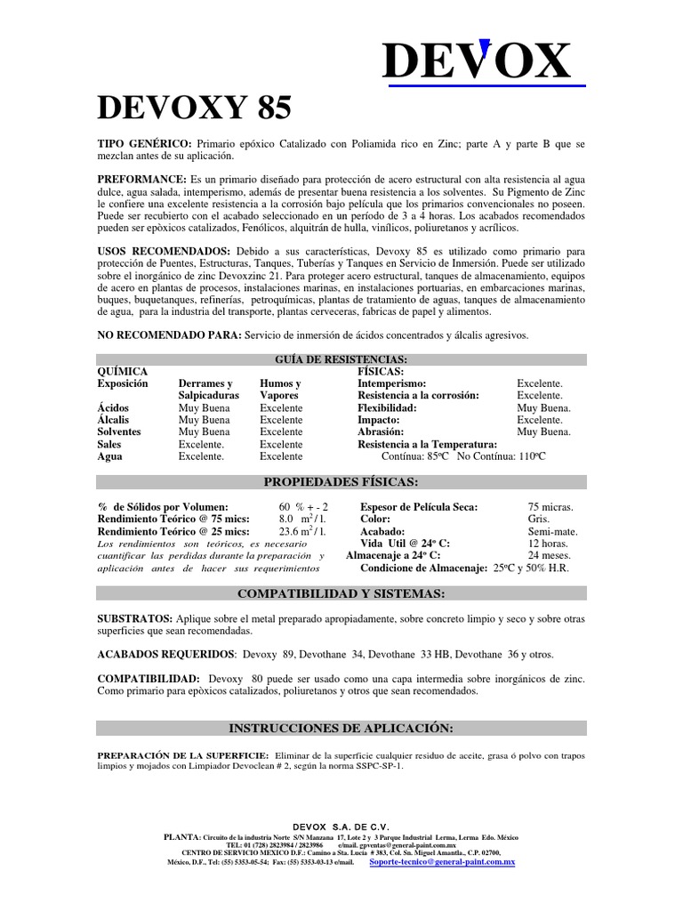 DEVOXY 85 Zinc | PDF | Zinc | Acero