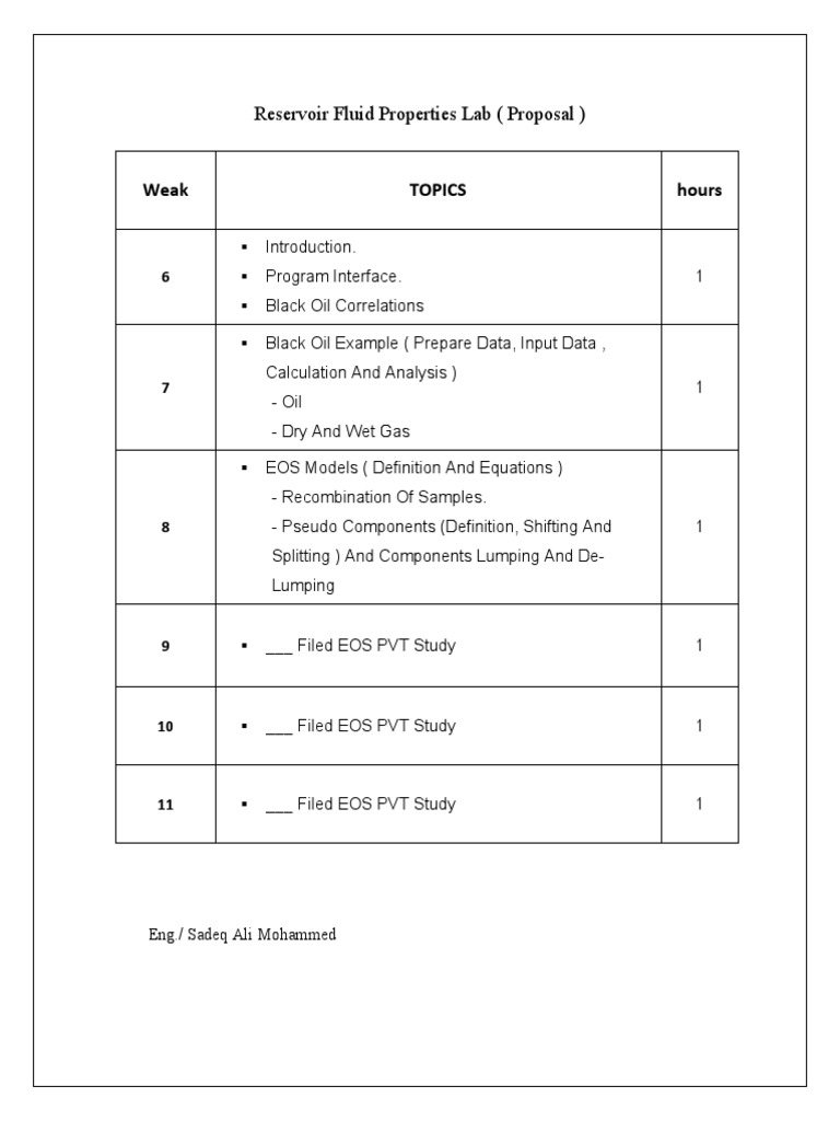 Reservoir Fluid Properties Lab (Proposal) | PDF