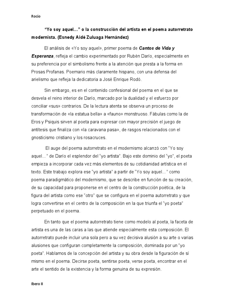 Darío Yo Soy Aquel Análisis | PDF | Romanticismo | Poesía