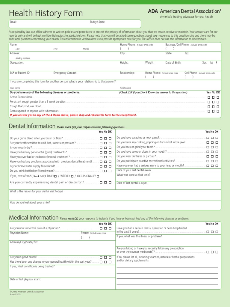 Ada Health History Form Fillable | PDF | Heart | Coronary Artery Disease