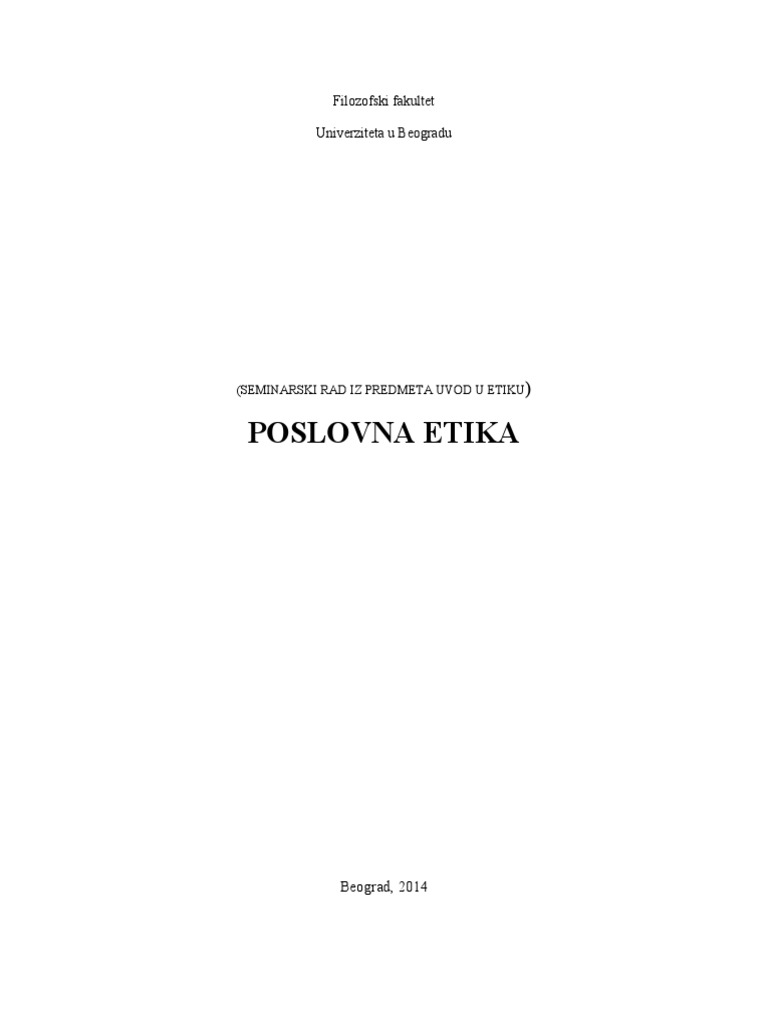 Poslovna Etika Seminarski | PDF