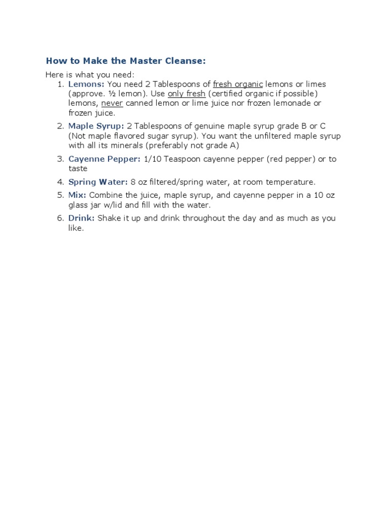 Master Cleanse Recipe Guide | PDF | Cooking, Food & Wine | Self-Improvement
