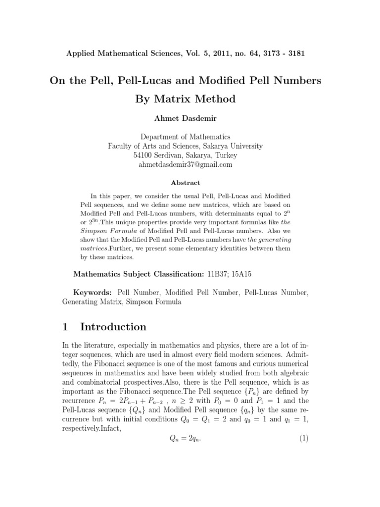 On The Pell, Pell-Lucas and Modified Pell Numbers by Matrix Method ...