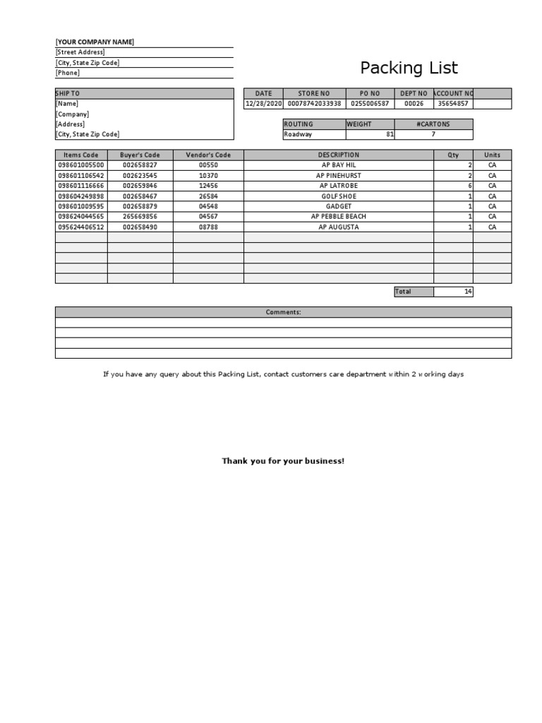 Packing List With Buyer and Vendor Codes | PDF